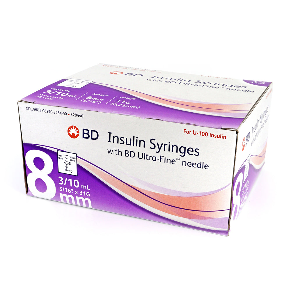 BD Ultra-Fine Short Needle Insulin Syringes - 31G 3/10cc 8mm (5/16 ...