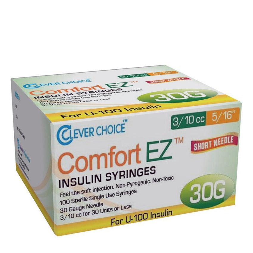 Clever Choice Comfort EZ Insulin Syringes - 30G 3/10 cc 5/16" 100/bx ...