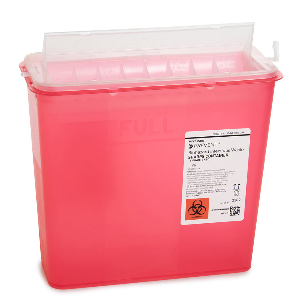 McKesson Prevent® Translucent Red Sharps Container - 5 Quart (1.25 Gal ...