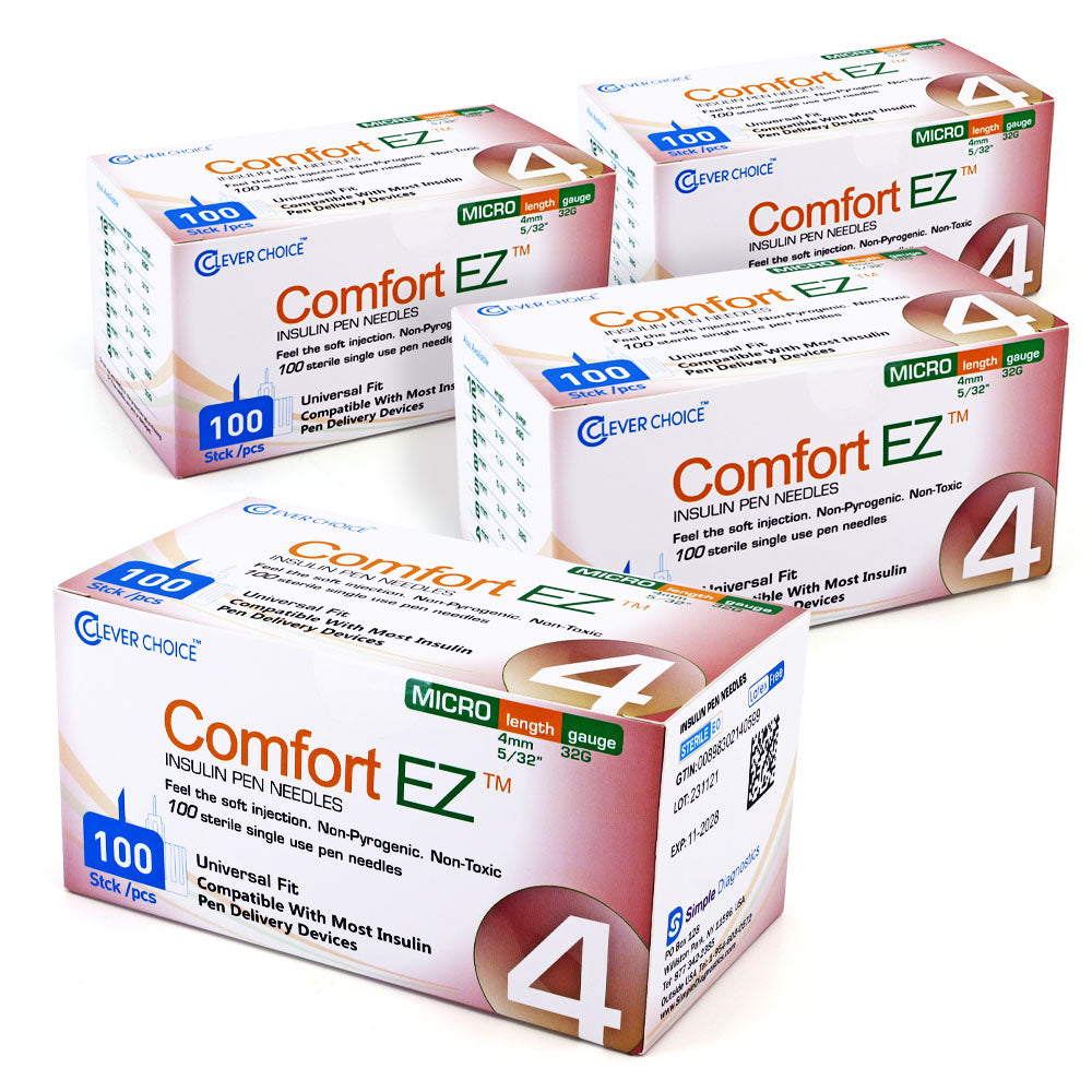 Clever Choice Comfort EZ Insulin Pen Needles - 32G 4mm 100/bx - Pack o ...