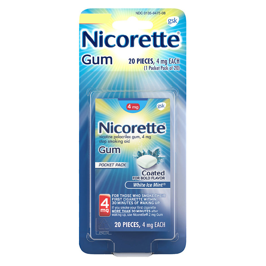 Nicorette Gum - 4mg - White Ice Mint - 20 Pieces – Diabetic Overstock
